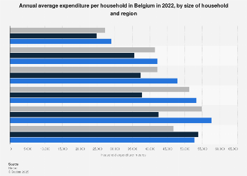 Belgium: annual average expenditure per household, by size and region ...